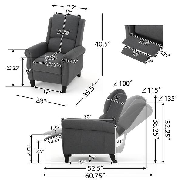 Grey Modern Fabric Upholstered Push Back Recliner with Footrest - Bed ...
