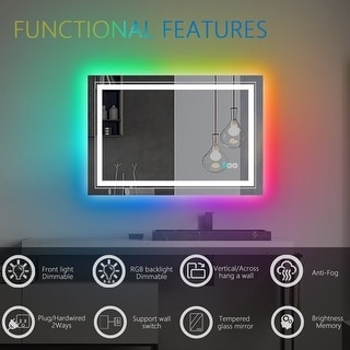 Exbrite 24in W X 36in H Rgb Led Bathroom Mirror With Lights Bathroom ...