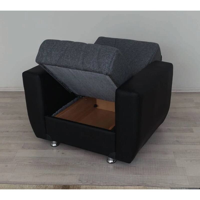 Baltimore Grey and Black Convertible Arm Chair with Storage - Overstock ...