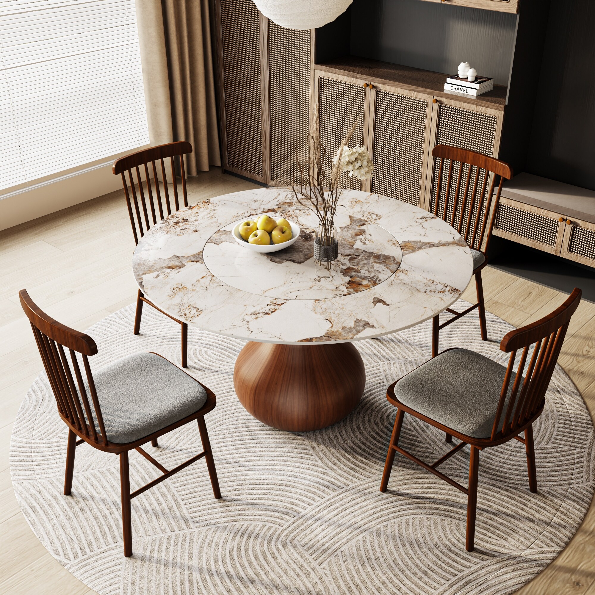 Farmhouse Dining Table With Lazy Susan With Built in 53 x 29.5