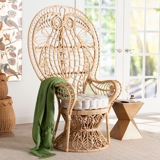 Kimiko Natural Rattan Peacock Chair with Cushion - Handwoven Wicker ...