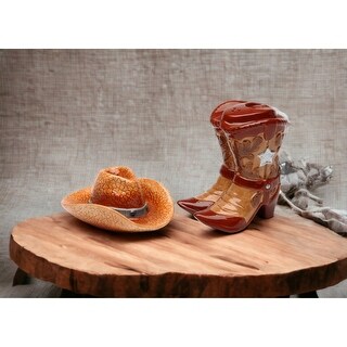 Hand Painted Ceramic Cowboy Hat Boots Salt Pepper Shakers Western ...