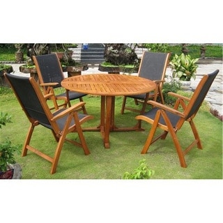 Outdoor Dining Set 5 Piece Balau Wood Table & Folding Chairs Patio ...