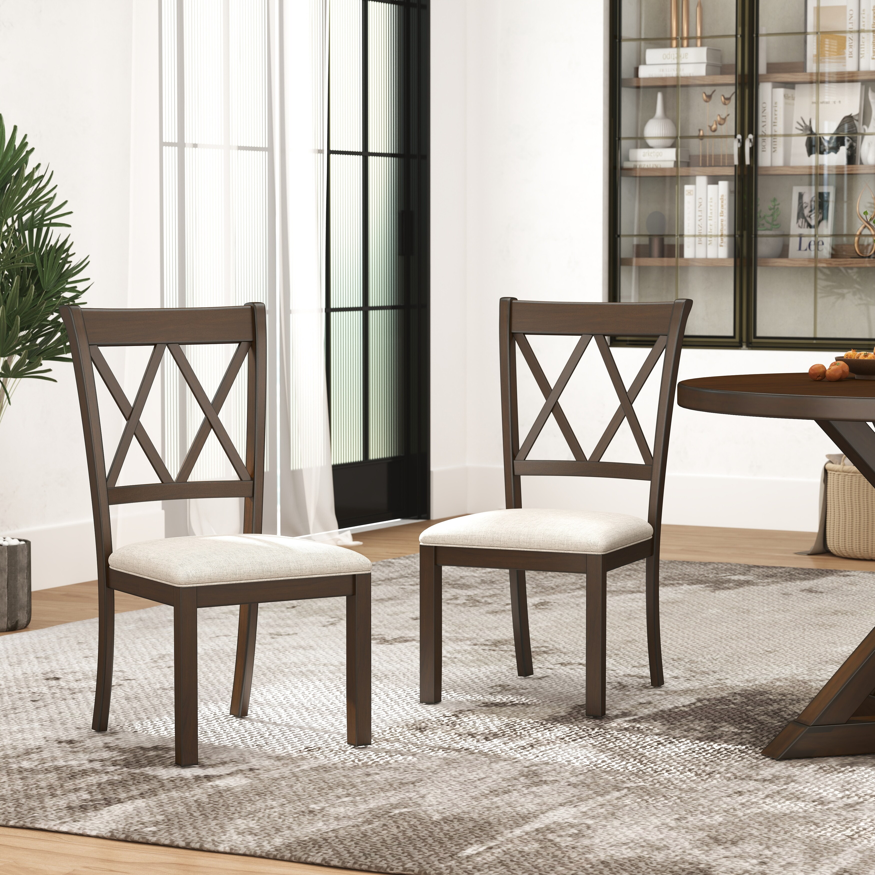 Roundhill Furniture Windvale Upholstered Cross back Dining Chair Set of 2