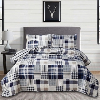 King Size Plaid Quilt Set Reversible Patchwork Blue - Bed Bath & Beyond ...