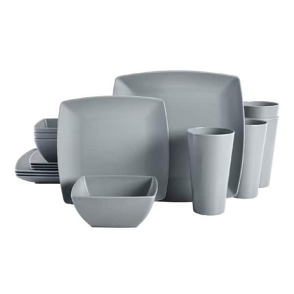 Gibson Home 16 Piece Square Melamine Dinnerware Set Plates, Bowls ...