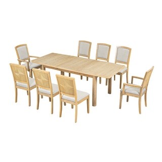 9pcs Dining Set wExtendable Table and 8 Diamond Pattern Dining Chairs ...
