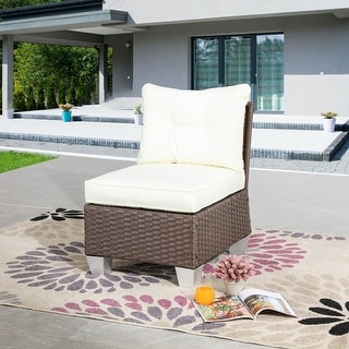 Patio Festival Outdoor Armless Wicker Chair with Cushion - Bed Bath ...