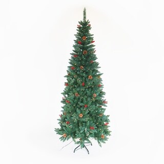 Realistic 7.5ft Pre-lit Slim Christmas Tree with 300 LED Lights ...