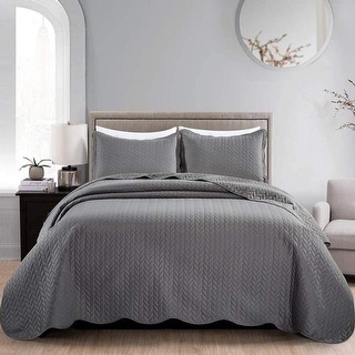 3pc King Embossed Quilted Bedspread Reversible Grey - Bed Bath & Beyond ...