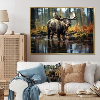 Designart "Brown Yellow Moose Canada" Animals Framed Canvas Art Print ...