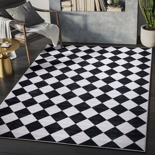 Abani Rugs Parker PAR120A Modern Diamond Checkered Cream Black Area ...