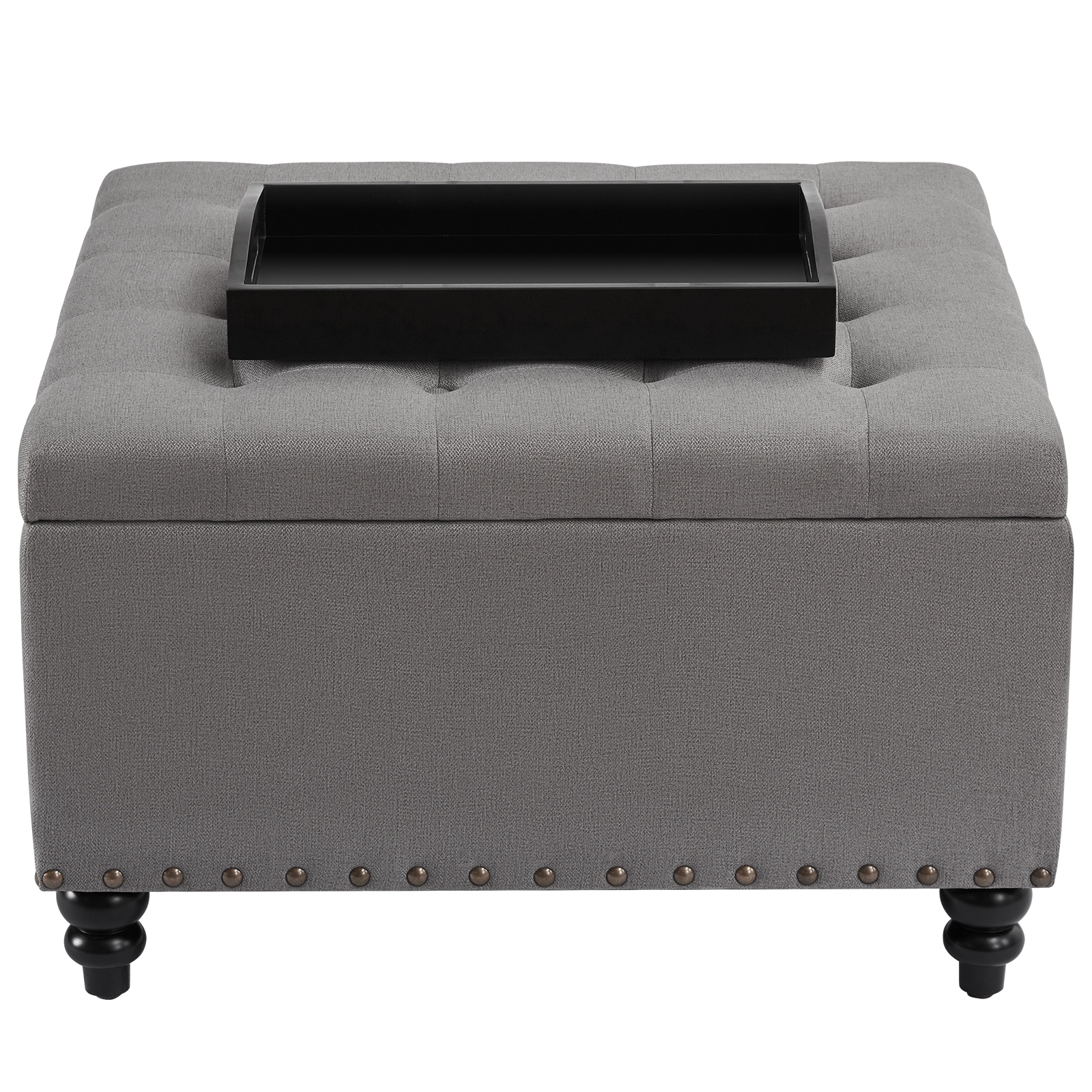 Huimo Large Square Storage Ottoman For Living Room Grey 30w X 30d X