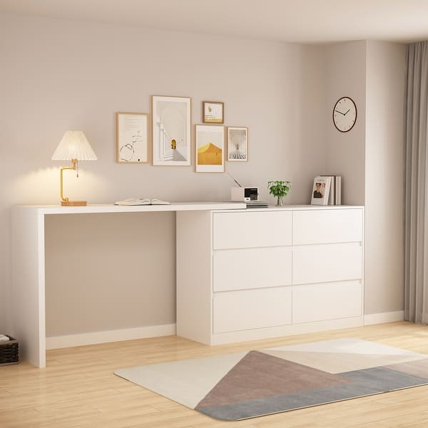 32.7"H Rotating Dresser and Desk 6 Drawer Dresser Makeup Vanity White ...