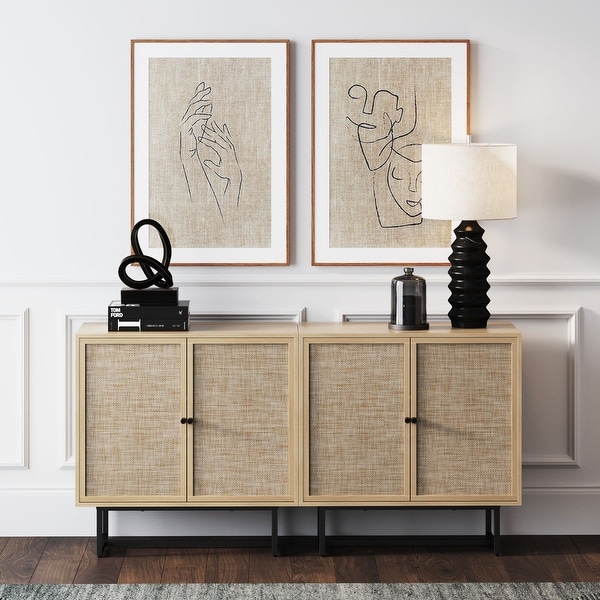 Nathan James Kova Natural Cane Rattan Doors Accent Cabinet with Metal Base and Adjustable Shelf Bed Bath Beyond 35805314