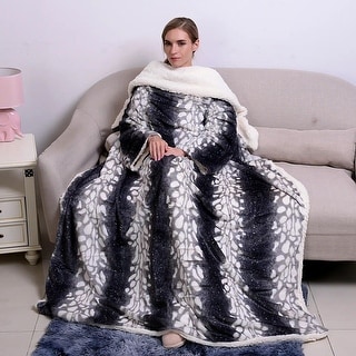 Black with Off White Printed Microfiber Faux Sherpa TV Blanket - Bed ...