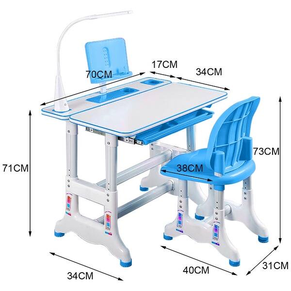 Height Adjustable Study Desk And Chair Set With Tilted Desktop And ...