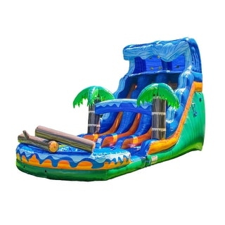 XJUMP 17FT Tall Jungle Falls Inflatable Dual Lane Water Slide w ...
