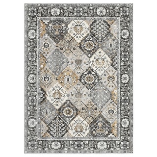Washable Vintage Area Rug - Traditional Oriental Medallion Floral ...