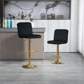 Bar Stools Set of 2, Gold Base Upholstered Bar Chair, Square lift Bar ...