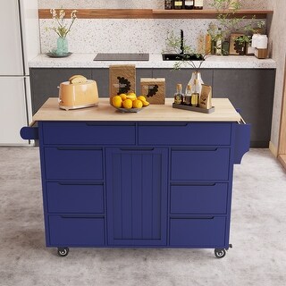 Modern Kitchen Cart with Rubber Wood Countertop and 8 Handle-Free ...