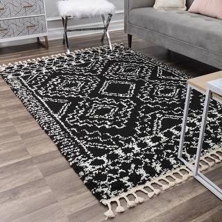 COSMOLiving Soft and Plush Geometric Moroccan Shag Tassel Area Rug ...