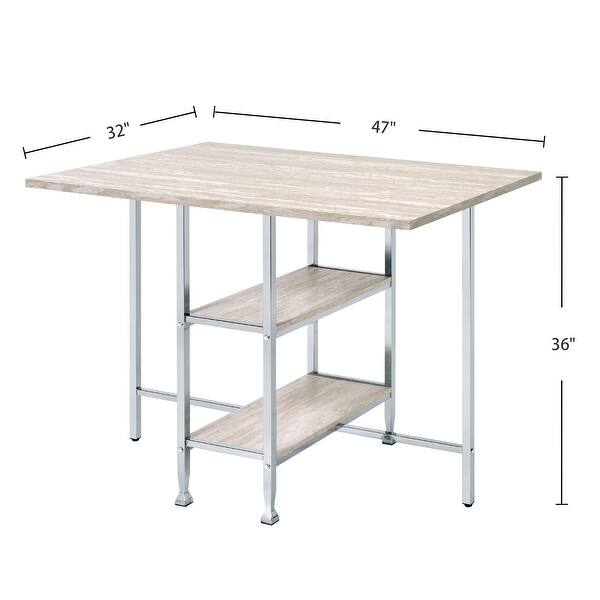 Rectangular Counter Height Table with Open Shelves in Antique White and ...