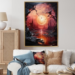 Designart "Fractured Reality Mystic River" Surrealism Framed Wall Decor ...