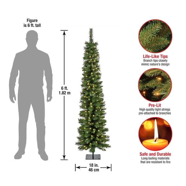 National Tree Company 6 ft. Pre-Lit Nooksack Fir Pencil Slim Tree with ...