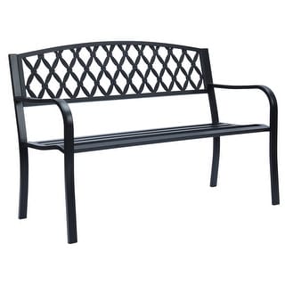 Lattice Metal Park Patio Bench, Outdoor Bench in Black for Porch, Lawn ...