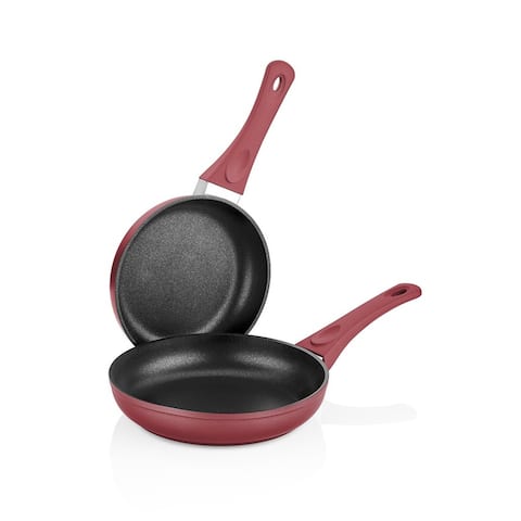 2-Piece Titanium coated Aluminum NonStick Frying Pan Set in Red ...