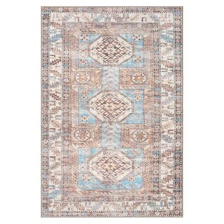 Nazri Orange and Blue Traditional Distressed Washable Rug - Bed Bath ...