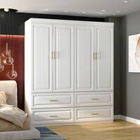 100% Solid Wood Cosmo 4-Door Wardrobe with Solid Wood or Mirrored Doors ...