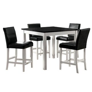 5 Piece Counter Table and Chair Set, Black Faux Leather Seat, White ...