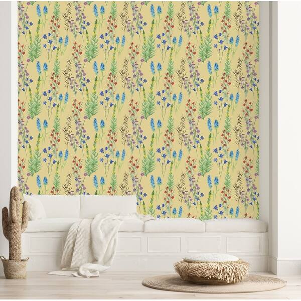Yellow Wallpaper with Wildflowers Peel and Stick and Prepasted - Bed ...