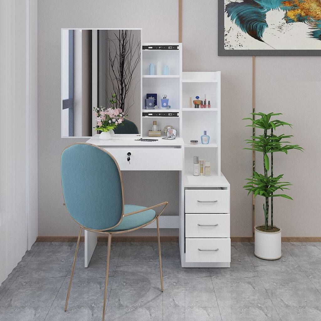Modern Dressing Table With Removable Mirror And Drawer - Overstock ...