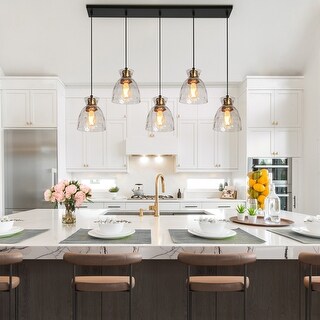 Elisie Modern Linear Chandelier 5-Lights Water Glass Pendant Light Hammered Kitchen Island Bar ...