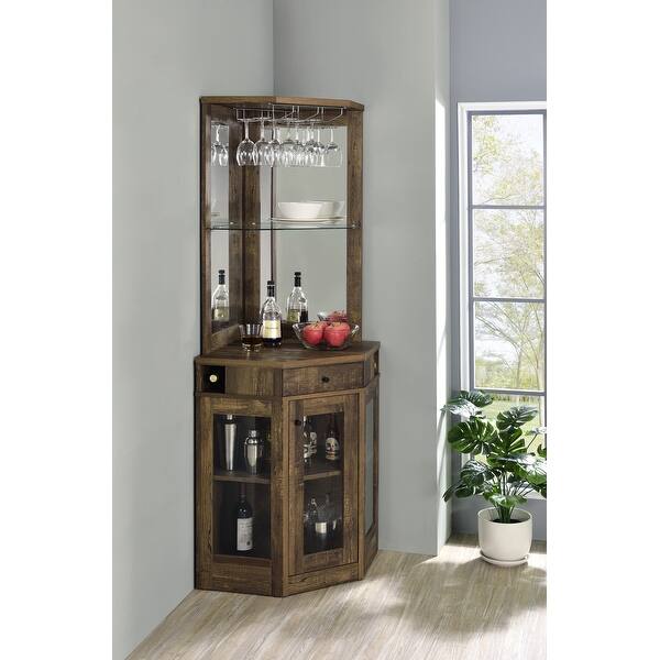 Coaster Furniture Alviso Rustic Oak Corner Bar Cabinet with Stemware ...