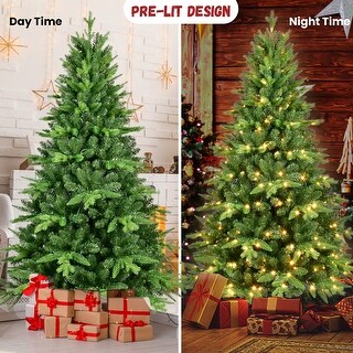 7FT PE & PVC Pre-Lit Christmas Tree with Illuminated Branches - Bed ...