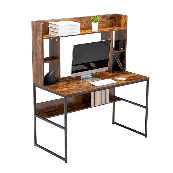 3-Tier Home Office Desk Large Workstation with Storage Shelves - Bed ...