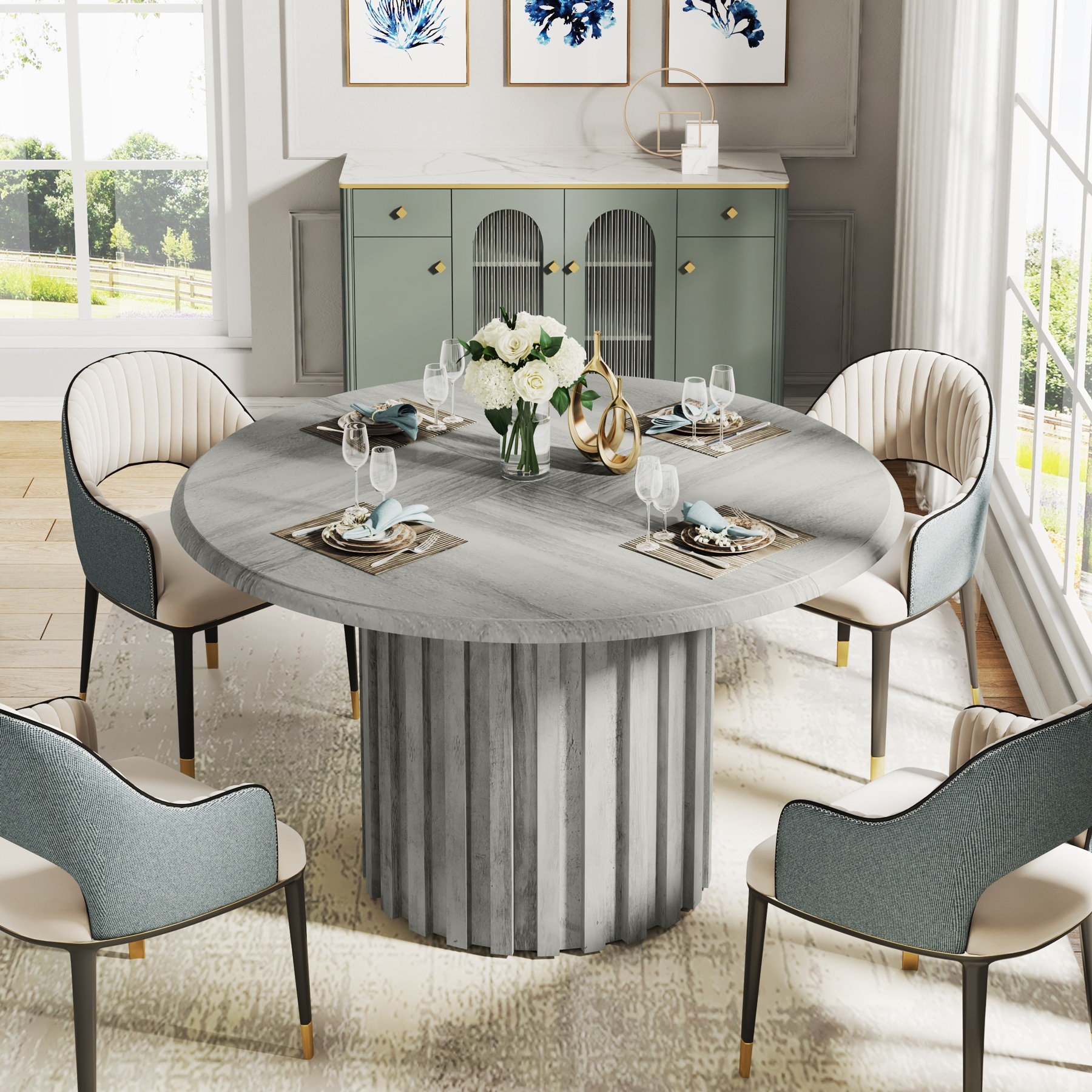 43.3 Inches Round Modern Dining Table for 4 for Dining Room On Sale Bed Bath Beyond 40155332