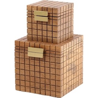 Set of 2 Natural Brown Grid Mango Wood Boxes 9.5" - Bed Bath & Beyond ...