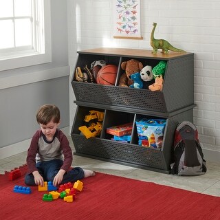 Badger Basket Metal and Bamboo Three Bin Stackable Storage Cubby ...