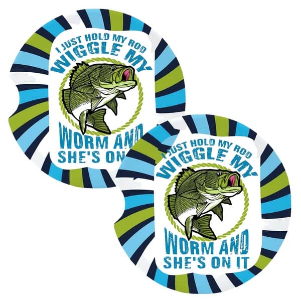 I Just Hold My Rod Blue and Green Fishing Coasters for Car Cup Holders ...
