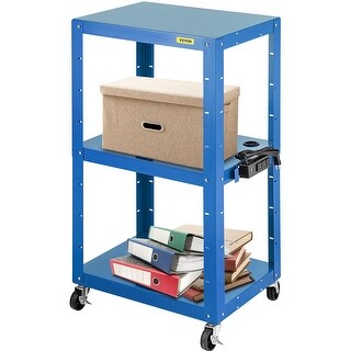 Metal AV Cart w/Electric 3-Shelf, Media Cart Stands Power Strip ...