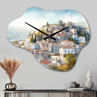 Designart - White And Green Small Town In Greece - City Art Deco Wall ...