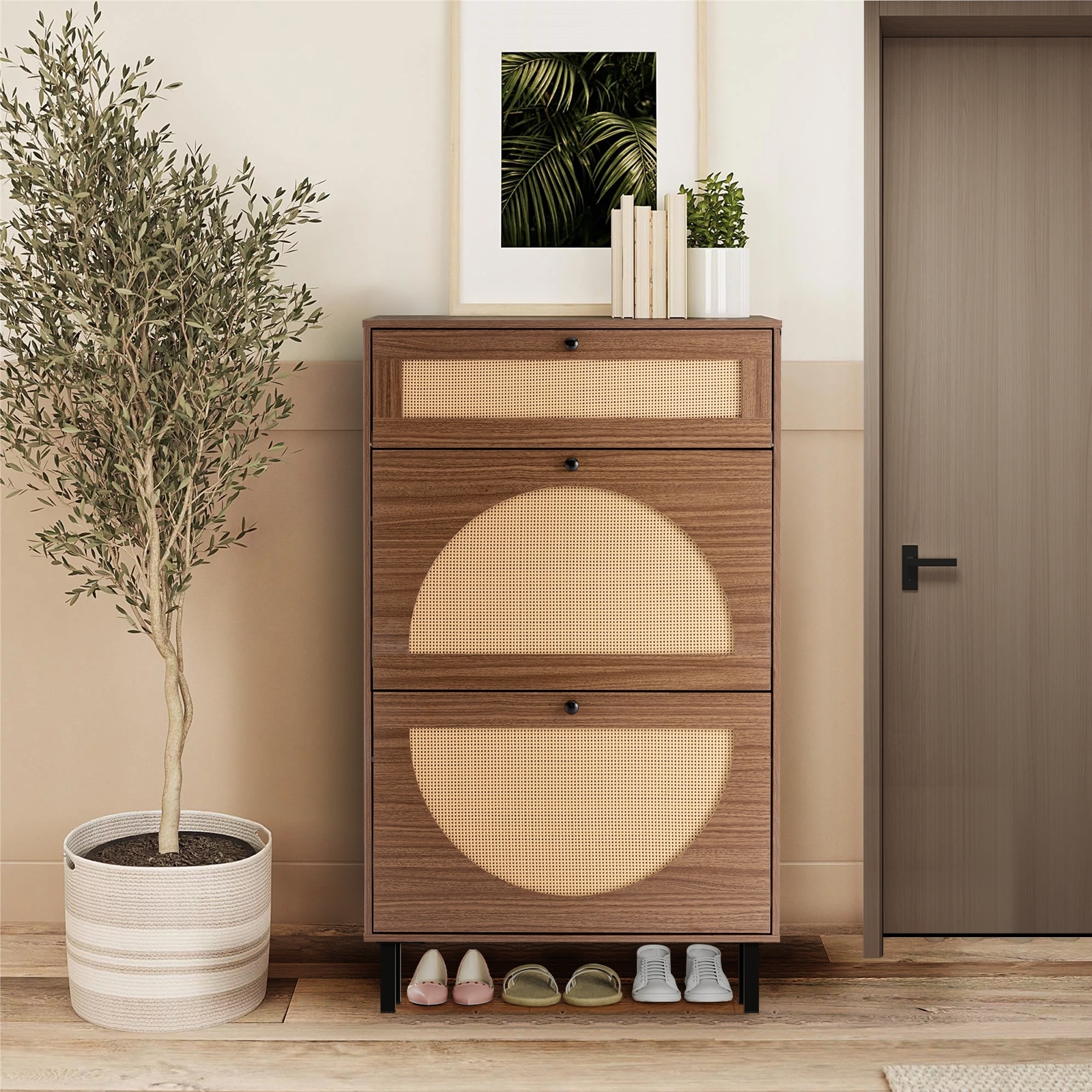 Shoe Storage Cabinet with Rattan Flip Doors - Bed Bath & Beyond - 39869320