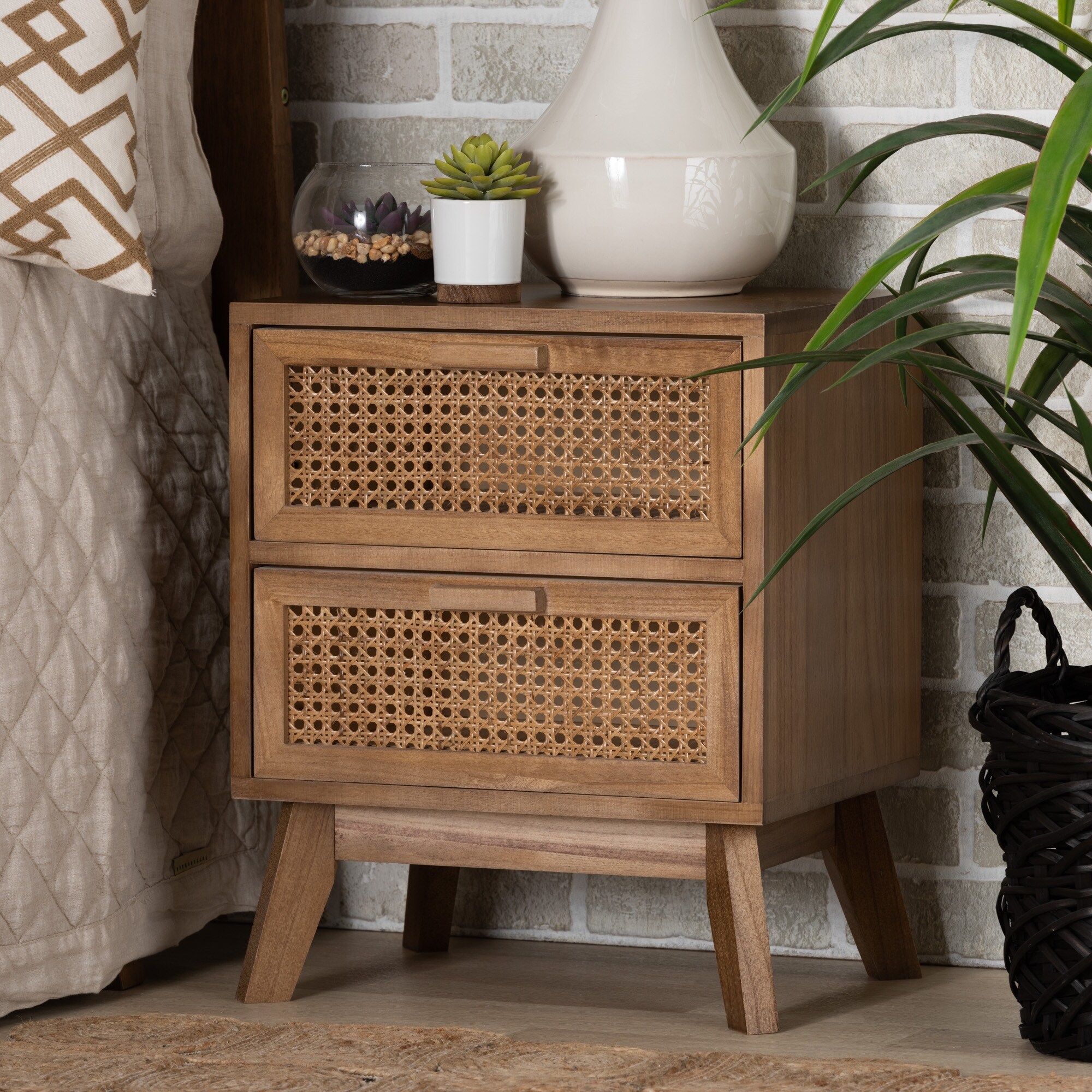 Lifestorey Maxwell 2-Drawer Nightstand with Natural Cane - On Sale ...