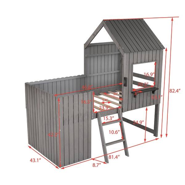 Twin Size Wood Loft Bed with Roof Window and Guardrail Ladder - Bed ...