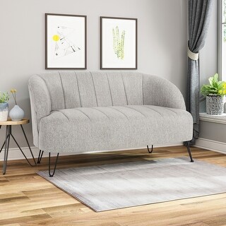 Classic Upholstered Loveseat Couch Sofa Recessed Arms Sofa with Iron ...